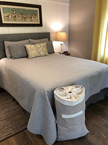 Over The Door Hanging Laundry Hamper Bag - Beautiful Linen - Drawstring Closure With Carry Strap - HOOKS NOT INCLUDED*