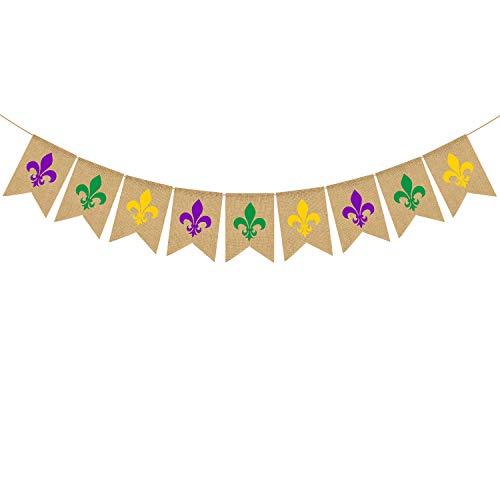 Rainlemon Jute Burlap Mardi Gras Banner March New Orleans Party Mantel Fireplace Garland Decoration Supply