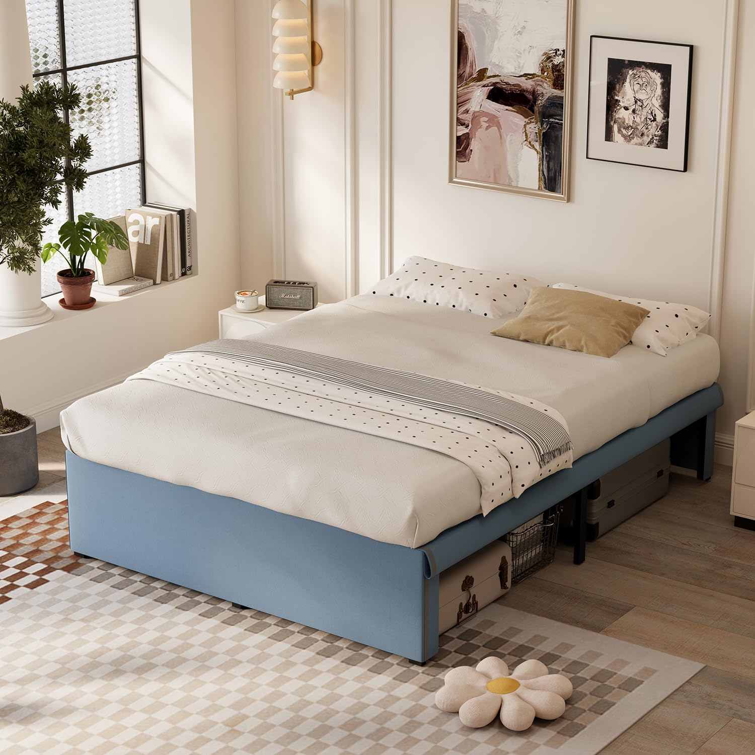 ALDRICH King Size Platform Bed Frame with Fabric Cover 14 Inch,Metal Platform Bed Frame with Steel Slat Support,No Box Spring Needed,Noise Free,Easy Assembly,Dark Grey