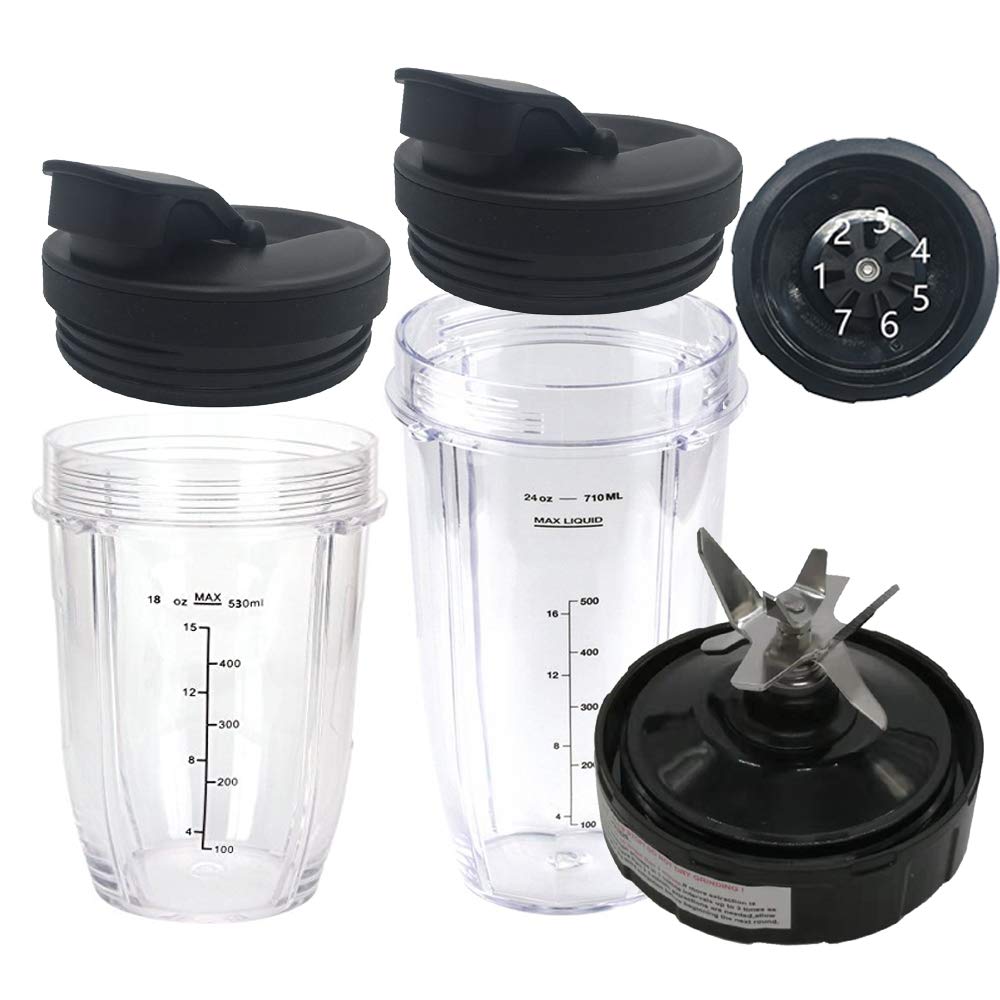 5pcs replacement parts blade with 18oz 24oz cup and lid for 1500W Ninja Duo Auto IQ Blender BL640 30/BL641 30/BL642 30/ BL680 30 BL680A 30 BL681 30 BL681A 30 BL682 30/ BL687CO 30/BL685 30 / BL688 30