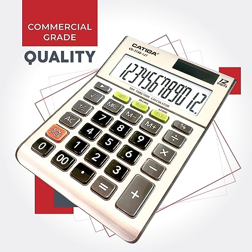 Desktop 12-Digit Business Calculator with Dual Power, Solar and Battery, for Basic, Finance and Tax Calculations, Desk Calculators for School or Office