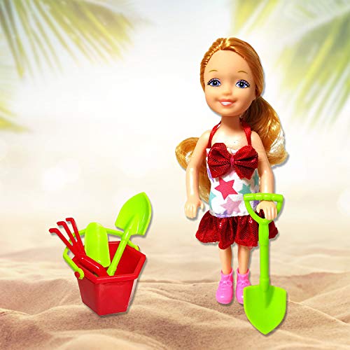 BETTINA Mini Fashion Doll, 5 Inches Dress-Up Doll, with Small Accessories Aged 3+ (Beach Girl)