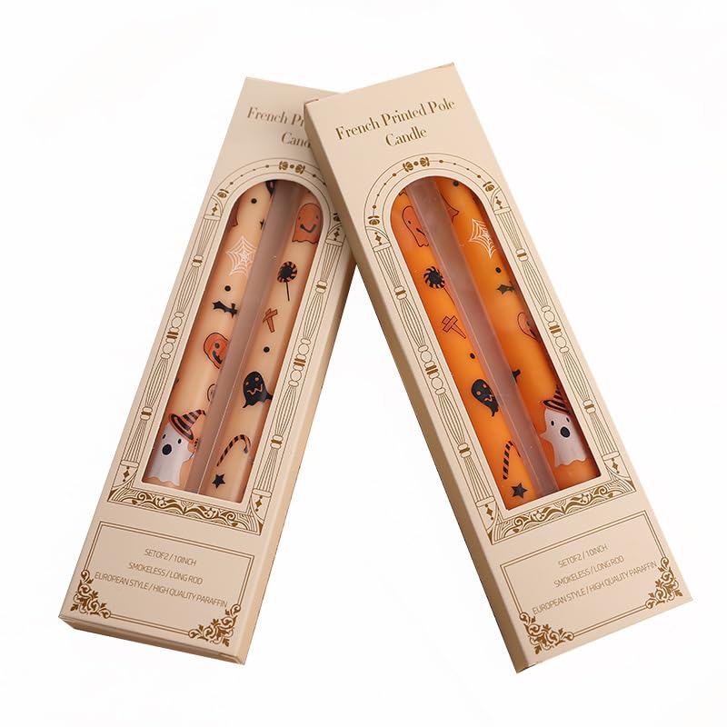 8 Pcs Halloween Taper Candles, 10 Inch Tall Decorative Candles Orange & Pink Ghost Pumpkin Decorative Taper Candles - Ideal for Halloween Party Dinner Table Decorations
