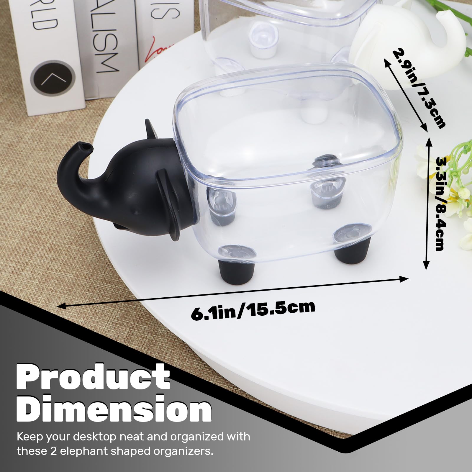 Roucerlin 2 Pack Clear Elephant Shape Cotton Swab Holder, Cute Cotton Pad Ball Dispenser, Plastic Storage Container Bathroom Canisters with Lids for Floss Toothpick Vanity Organizer (Elephant)