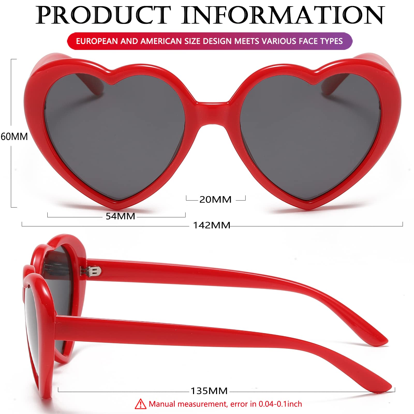 AIEYEZO Love Heart Sunglasses for Women Polarized Heart Frame Sun Glasses 100% UV Blocking Lens (Red/Grey)