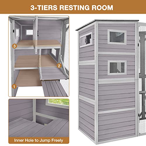 Cat House Outdoor Cat Enclosures 77" Large Catio with Run Cat Cage with Platforms Kitty Playpen,4 Tiers