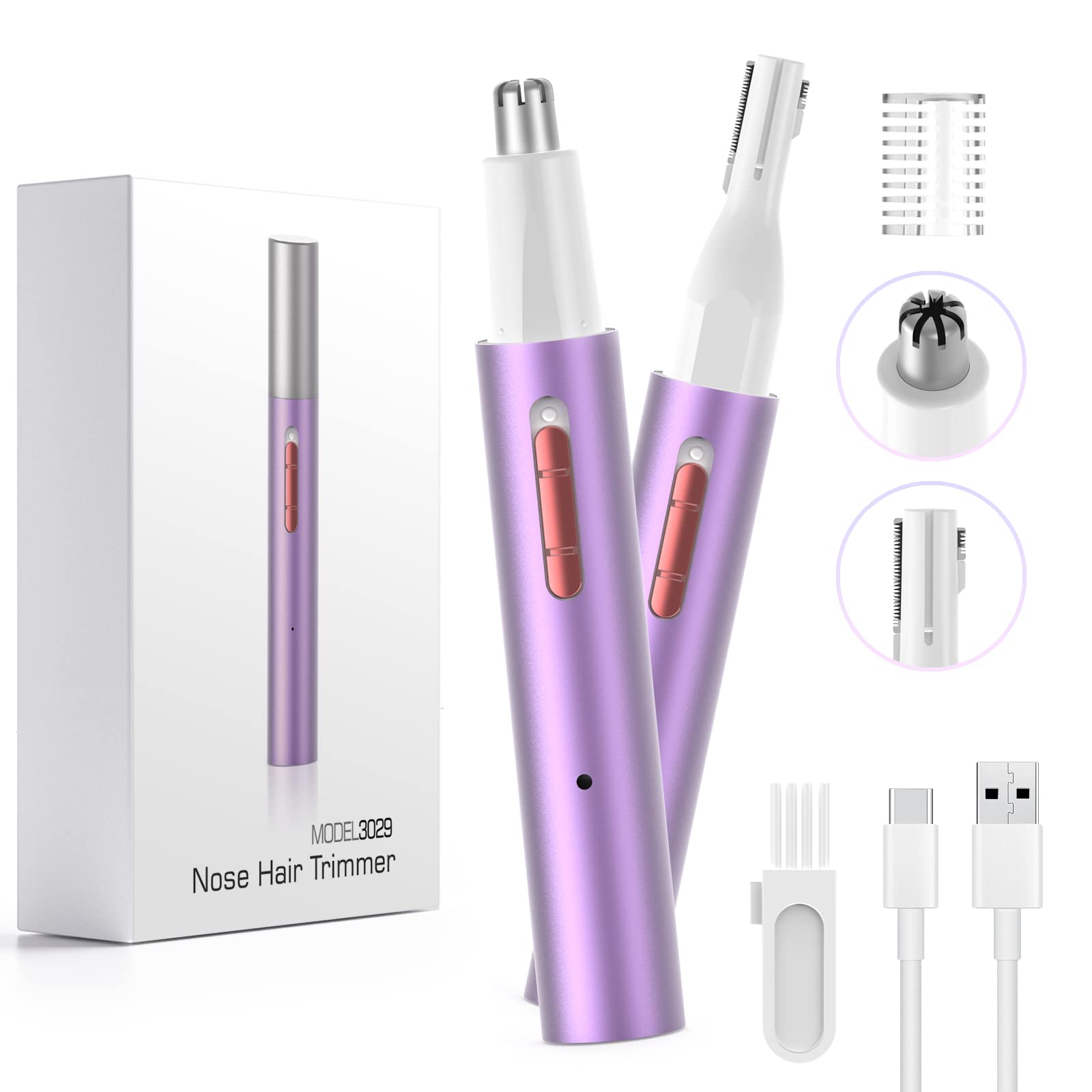 AHHFEI Rechargeable 5 in 1 Ear and Nose Hair Trimmer for Women, 2024 Professional Painless Eyebrow & Facial Hair Trimmer with Powerful Motor and Dual-Edge Blades Easy Cleansing