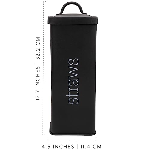 AuldHome Farmhouse Enamelware Straw Holder (Black); Retro Metal Straw Storage Canister