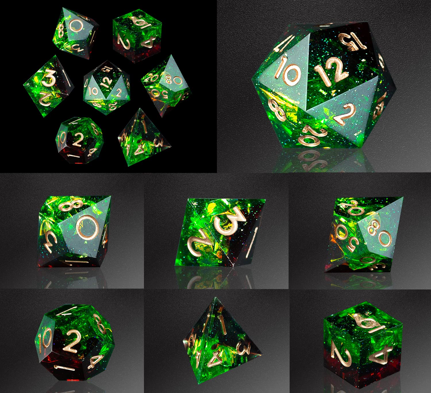 ATNPNTR DND Dice, DND Dice Set, RPG Dice, Polyhedral Dice Set, Dungeons and Dragons Dice, Role Playing Game Dice, Sharp Edge Dice with Beautiful Inclusions Galaxy Olive…