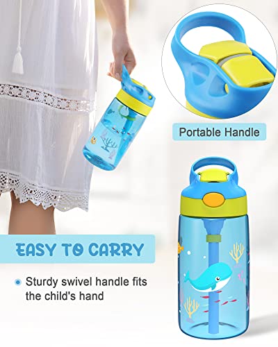 A+ Choice Kids Water Bottle with Straw & Handle - 16 oz BPA Free Kids Water Bottles, Spill Proof, Easy-Clean, Dishwasher Safe - Cute Whale Sky Blue