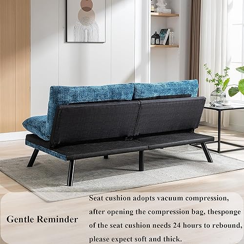 Anwick Futon Sofa Bed Convertible Futon Sleeper Couch, 71" Sleeper Sofa Bed with Adjustable Backrest, Modern Loveseat Couch for Compact Living Room, Apartment, Office (Blue)