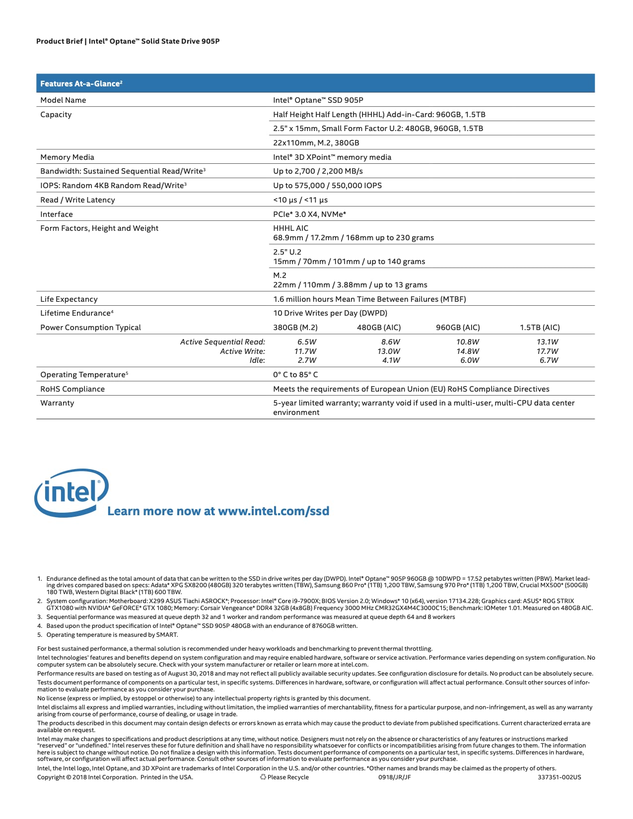 Intel Optane SSD 905P Series (960GB 2.5" PCIe x 4 3D XPoint) (959527)