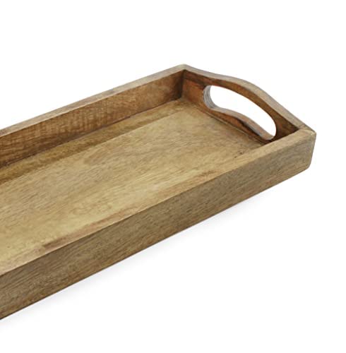 AuldHome Rustic Wood Serving Trays (Set of 2), Handmade Primitive Rectangular Mango Wood Nesting Trays, Handmade in India