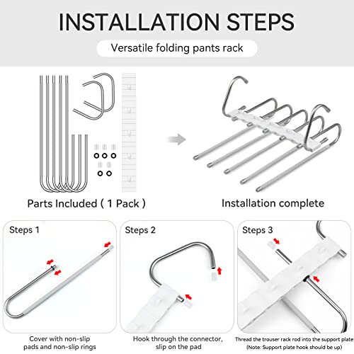devesanter Pants Hangers Space Saving Hangers for Clothes 2 Pack Jean Hangers Pant Organizer Non Slip Multifunctional Pants Rack Hanger(Grey with 10 Clips)
