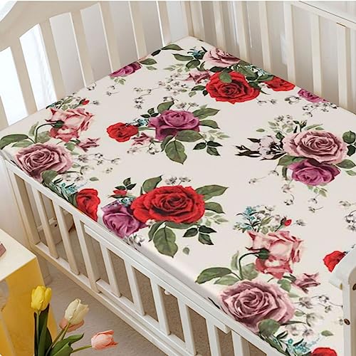 English Garden Themed Fitted Crib Sheet,Standard Crib Mattress Fitted Sheet Soft and Breathable Bed Sheets - Crib Mattress Sheet or Toddler Bed Sheet,28β x52β,Champagne Multicolor