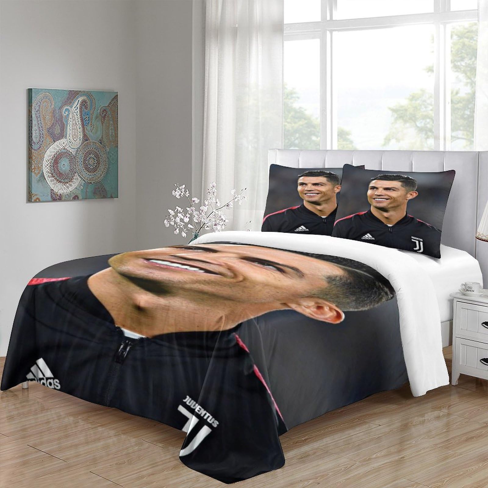 Azizat Cristiano Ronaldo Comforter Covers for Teens and Adults Quilt Cover Duvet Cover 3D Print Player with Zipper Closure Soft Microfiber with Pillow Cases Bedding Set 3 Pieces Queen(228x228cm)