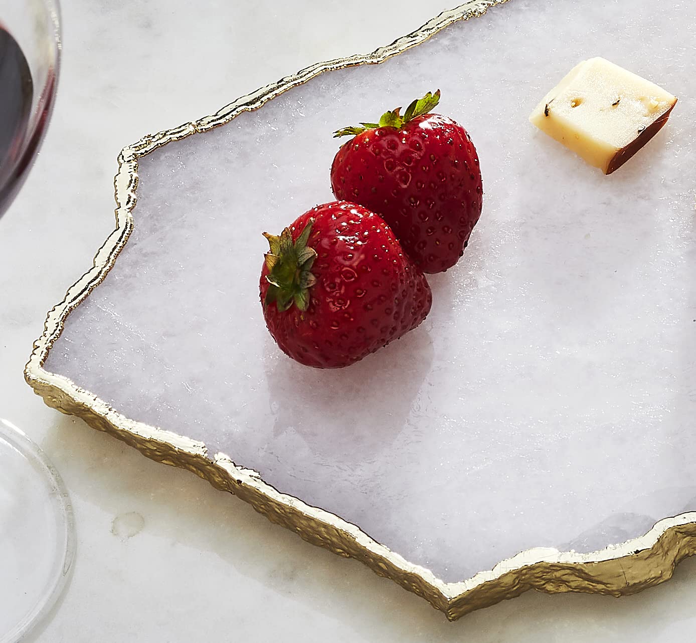 Better Trends Agate Collection, Natural Stone Cheese Board, Gold-Plated and White Quartz Charcuterie Platter, 11 x 17