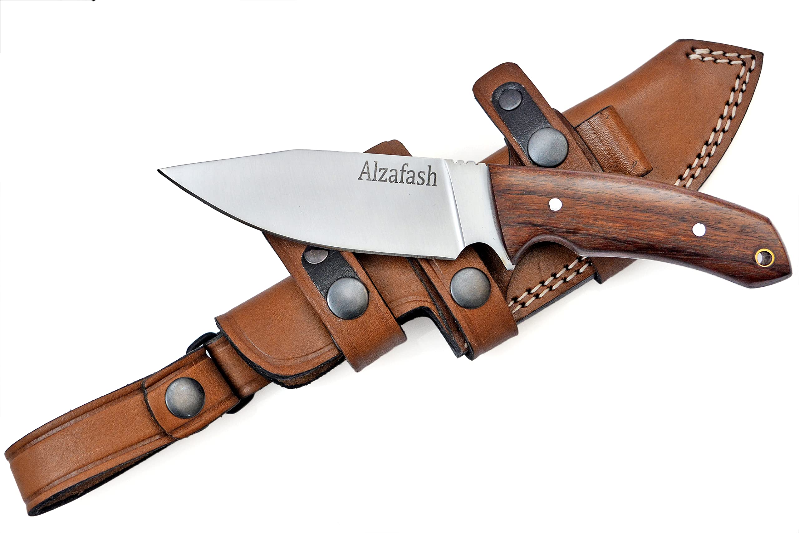 ALZAFASH Horizontal Carry Knife | Tracker Knife with Sheath | Fixed Blade Knife with Wooden Handle | Bushcraft Knife | Survival Knife | Camping Knife (Armor) No.6