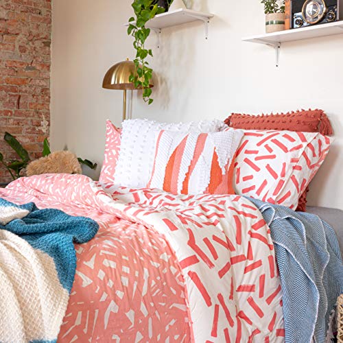 Refinery29 | Stevie Collection | 100% Cotton Luxury Decorative Textured Throw Pillows, Ultra Soft with Stylish Modern Woven Tufted Design for Home Décor, 1 Count (Pack of 1), Coral