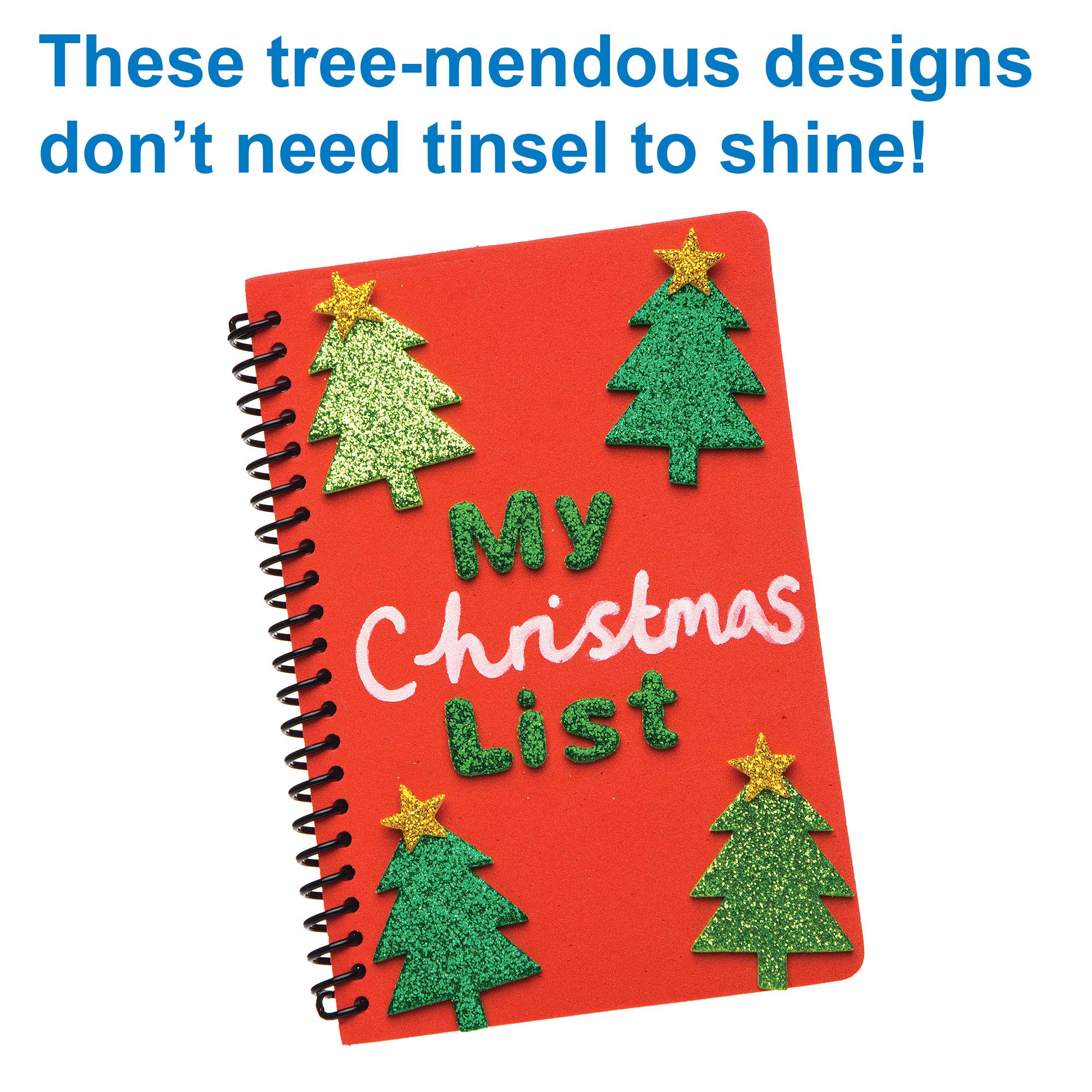 Baker Ross AR713 Christmas Tree Glitter Stickers - Pack of 100, Christmas Stickers for Arts and Crafts