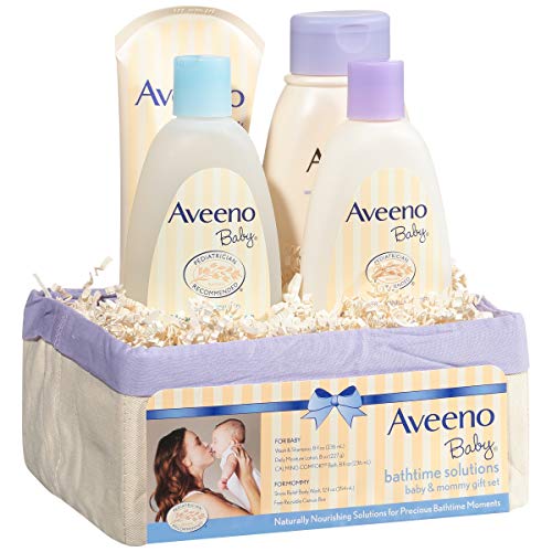 Aveeno Baby Daily Bathtime Solutions Gift Set to Nourish Skin for Baby and Mom, 4 items