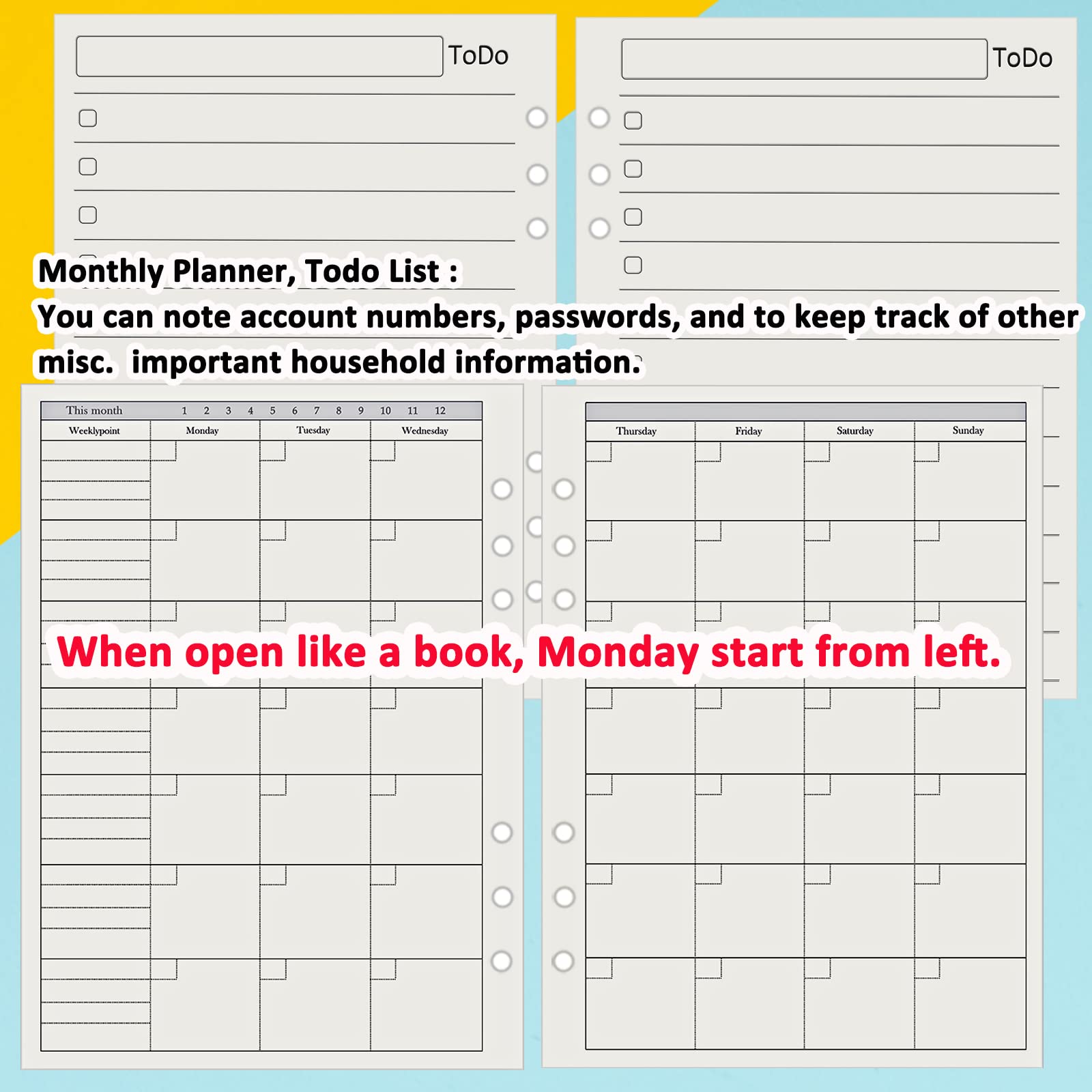 A5 6-Ring Planner kit with Planner Refill Inserts, Cash Pockets, Matched Labels, Christmas Gift Kit with Gift Box,Card and Pen 9.25 x 7.08'' (Harphia, 142B-Mint)