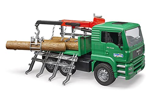 Bruder Toys - Forestry MAN Timber Truck with Fully Functioning Loading Crane, Tilting Loading Bed, and 3 Loadable Trunks - Ages 4+