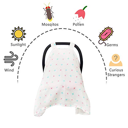 Hi Sprout Breathable Cotton Muslin Canopy Car Seat Cover for Girls and Boys (Little Monkey)