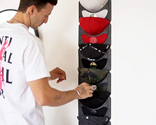 CT Design CapRack, The Original Fitted Cap Display, No Assembly Required Snapback Baseball Hat Organizer and Storage Solution, Lightweight Hat Rack for Flat Billed Caps. Dark Grey