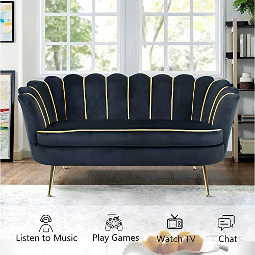 QHITTY Velvet Loveseat, 58'' Velvet Sofa Accent Couch Settee Upholstered Chair, 2 Seater Small Loveseat for Small Spaces, Living Room (Black)