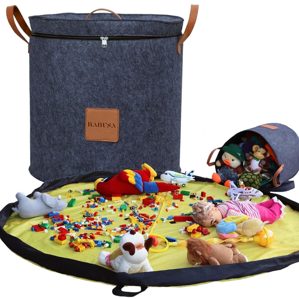 Babusa Toy Storage Basket & Play Mat ā 3X Large Organizer Storage Bin for Toys - Kids Toy Box for Boys & Girls - Playroom Storage - Giant Size Storage Bag - Hobby Organizer Box 19,6"x19,6"x19,6"