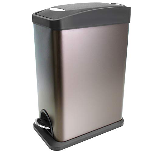CTETC Slim Dark Bronze Stainless Steel Trash Can with Lid Soft Close and Removable Inner Wastebasket, Rectangular Small Garbage Can for Bathroom Bedroom Office, Anti-Fingerprint Finish, 2.1Gal/8L