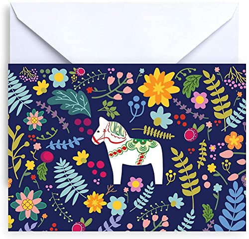 Paper Frenzy Dala Horse Collection Thank You and Note Cards with Envelopes - 25 pack