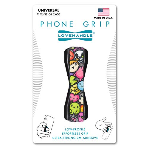 LOVEHANDLE Universal Phone Grip for Most Smartphones, Mini Tablets and Cases, Frenzy Design Colored Elastic Strap with Black Base, LH-01-Frenzy