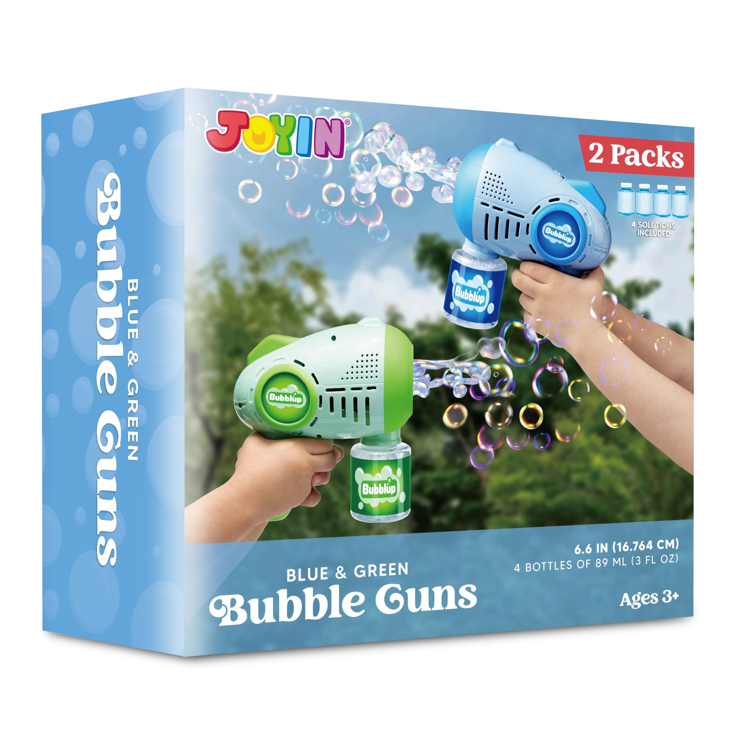 JOYIN 2 Packs Bubble Guns with 4 Bottles Bubble Solution, 10 Holes Light Up Automatic Bubble Machine Gun for Kids, Adults, Summer Toys, Easter Basket Stuffers, Birthday Gift, Bubbles Party Favors