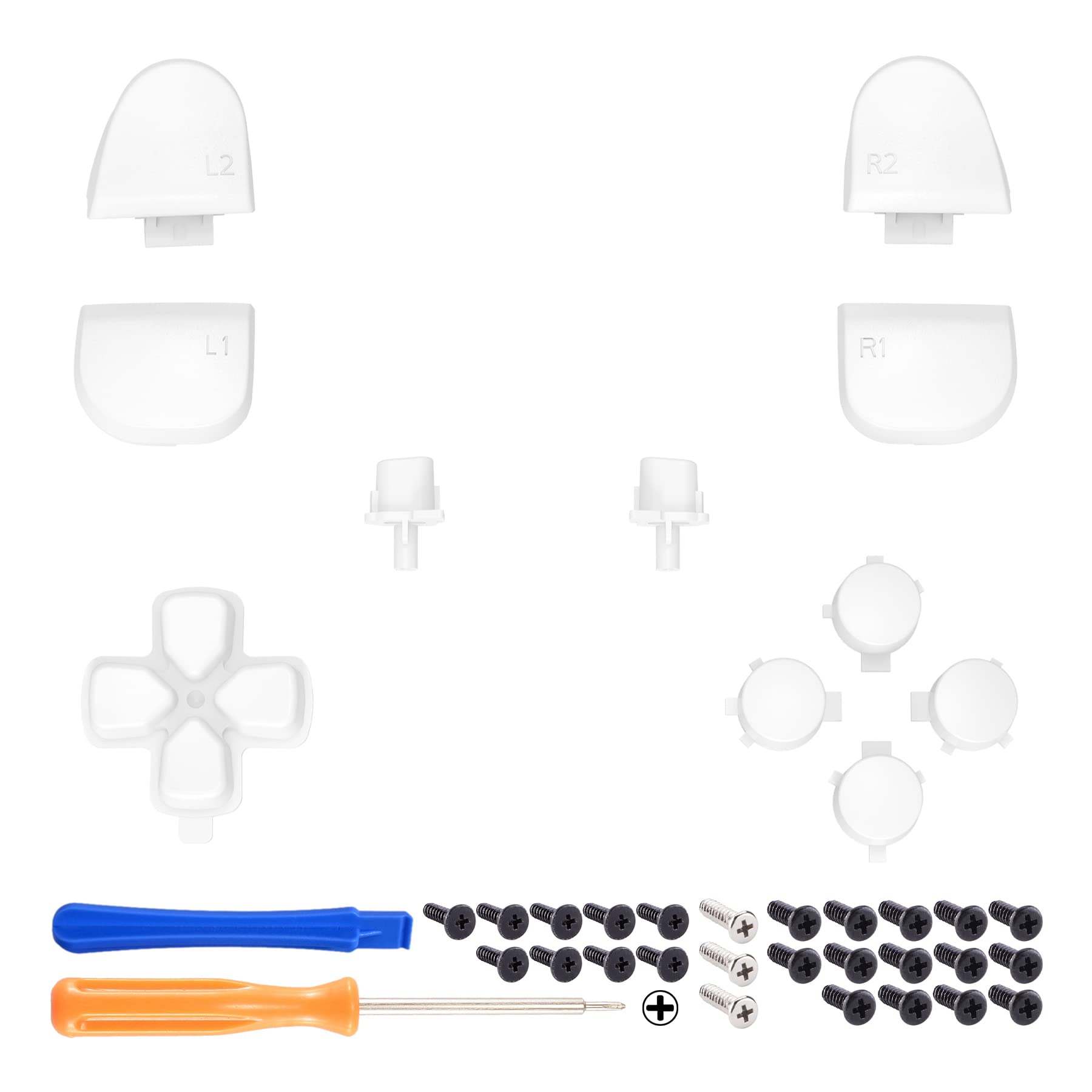 eXtremeRate Replacement D-pad R1 L1 R2 L2 Triggers Share Options Face Buttons, White Full Set Buttons Compatible with ps5 Controller BDM-030 BDM-040 BDM-050 - Controller NOT Included