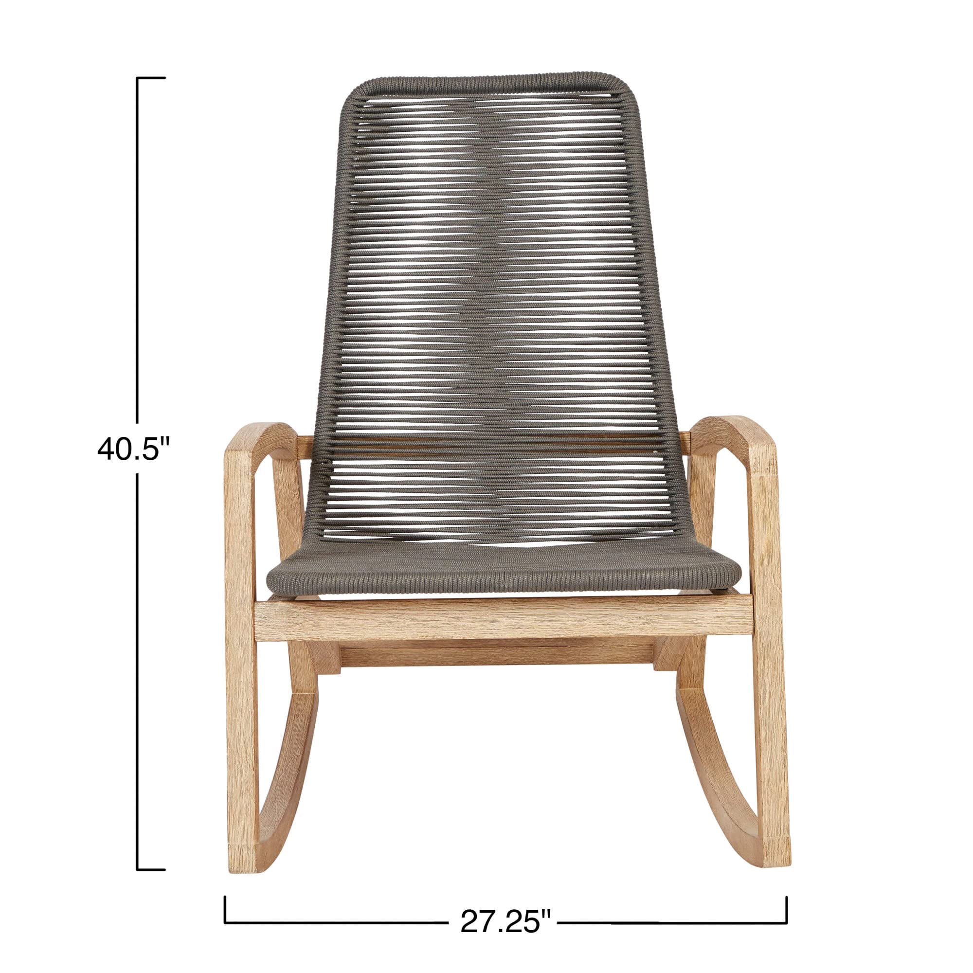 Creative Co-Op Indoor/Outdoor Teak Wood & Woven Rope Rocking Chair, Grey