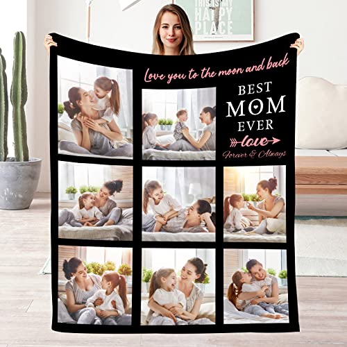 Best Mom Ever Blanket as Gift for Mom, Custom Photo Blanket as Birthday Gifts for Mom from Daughter Son, Personalized Flannel Blankets for Mom with Pictures, Mothers Day Mothers Birthday Gifts
