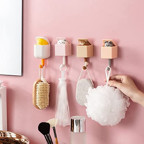 BestAlice 4 Pcs Creative Adhesive Coat Hook, Cute Pet Hooks Wall Mounted, Cute Coat Wall Hooks for Hanging, Heavy Duty Self Adhesvie Hooks for Coat Key Scarf Hat Bag, Home Decor Hook