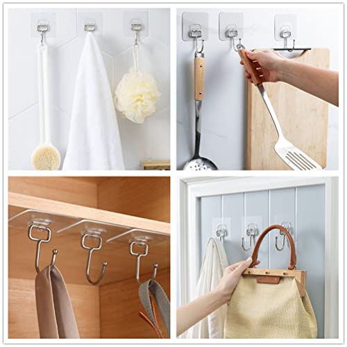 Aussido Large Wall Hooks for Hanging Heavy Duty 12 Pack Adhesive Hooks for Coat Towel Waterproof and Oilproof Sticky Hooks for Bathroom Kitchen(Transparent)