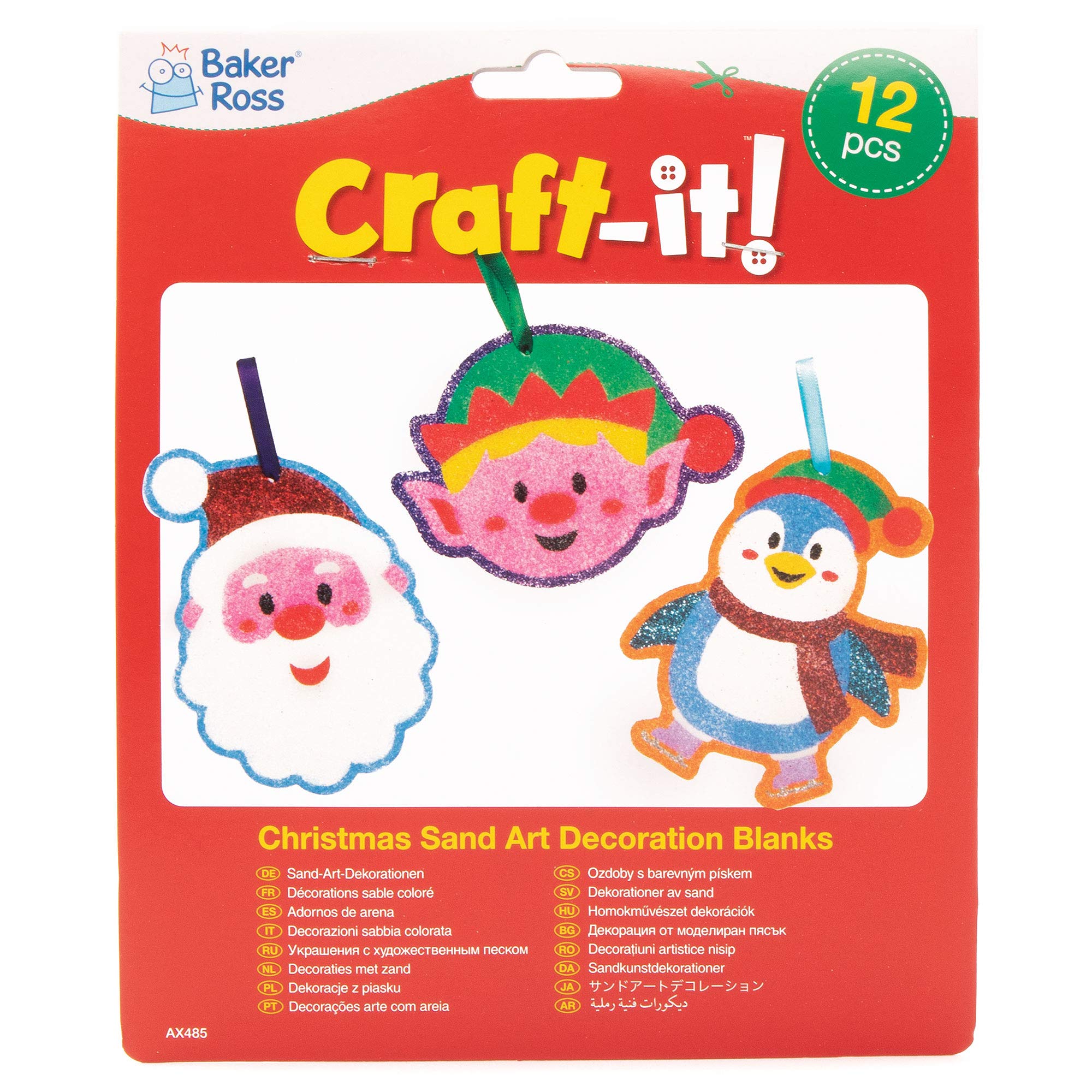 Baker Ross AX485 Christmas Sand Art Decorations - Pack of 12, Festive Tree Ornaments for Creative Craft Activities to Make and Decorate