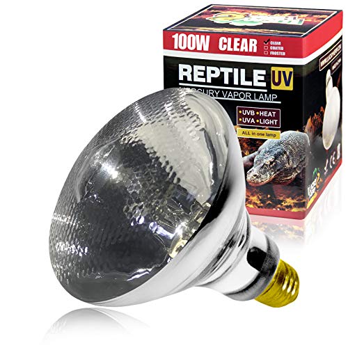 LUCKY HERP 100 Watt UVA+UVB Full Spectrum Vapor Heat Lamp Bulb, High Intensity Self-Ballasted Heat Basking Lamp/Bulb/Light for Reptile and Amphibian, Sun Lamp for Bearded Dragon Lizard Turtle(Clear)