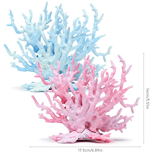 BLLREMIPSUR 2 PCS Aquarium Coral Ornament, Blue Pink Coral Reef Decor, Artificial Plants Fish Tank Decorations