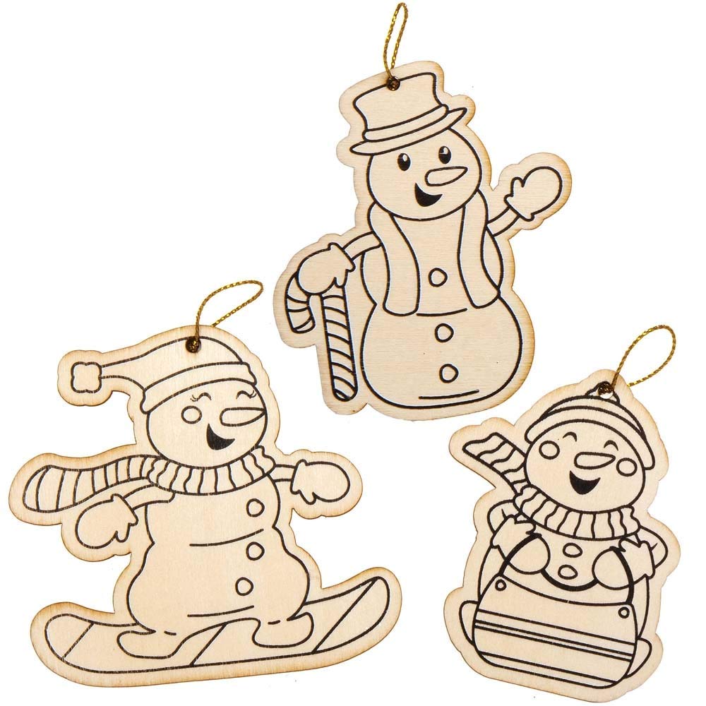 Baker Ross AX507 Snowman Wooden Decorations - Pack of 12, Christmas Decorations for Kids to Decorate and Display, Ideal Kids Arts and Crafts Project
