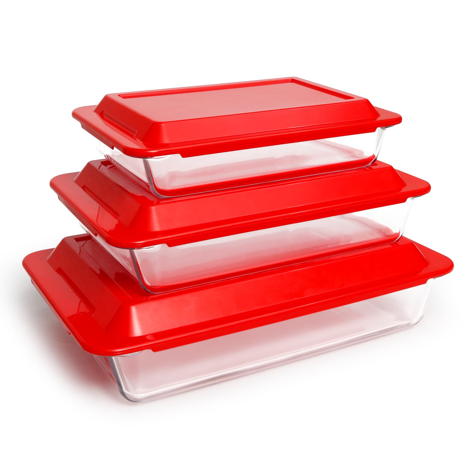 NUTRIUPS 3 Pieces Glass Baking Dish with Lid, Clear Rectangular Glass Casserole Dish with Lid Glass Baking Pan Set for Lasagna, Glass Bakeware Set(1QT+1.8QT+3QT)