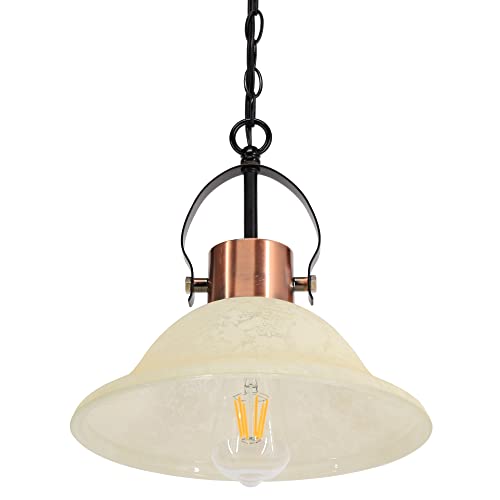 ANYONGLU Traditional Plug-in Pendant Lighting Fixture Amber Alabaster Glass Bowl Shade Antique Industrial Hanging Lamp for Kitchen Dining Room