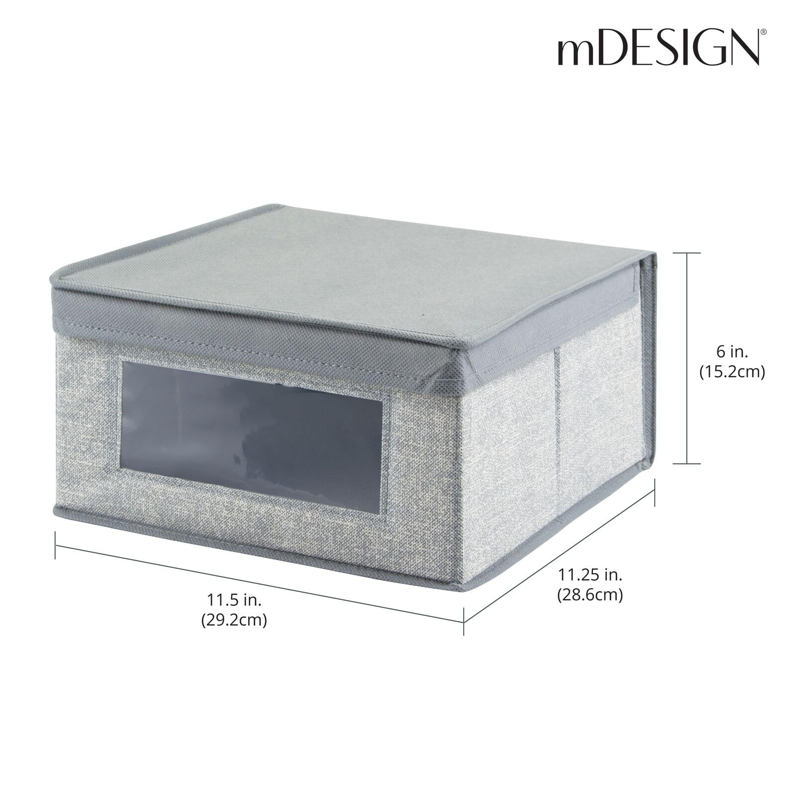 mDesign Fabric Baby Nursery Storage Organizer Chest with Window/Lid - Soft and Sturdy Toy Box for Doll Clothes, Animal, Dress Up Wardrobe, Accessories, Lido Collection, 8 Pack, Gray