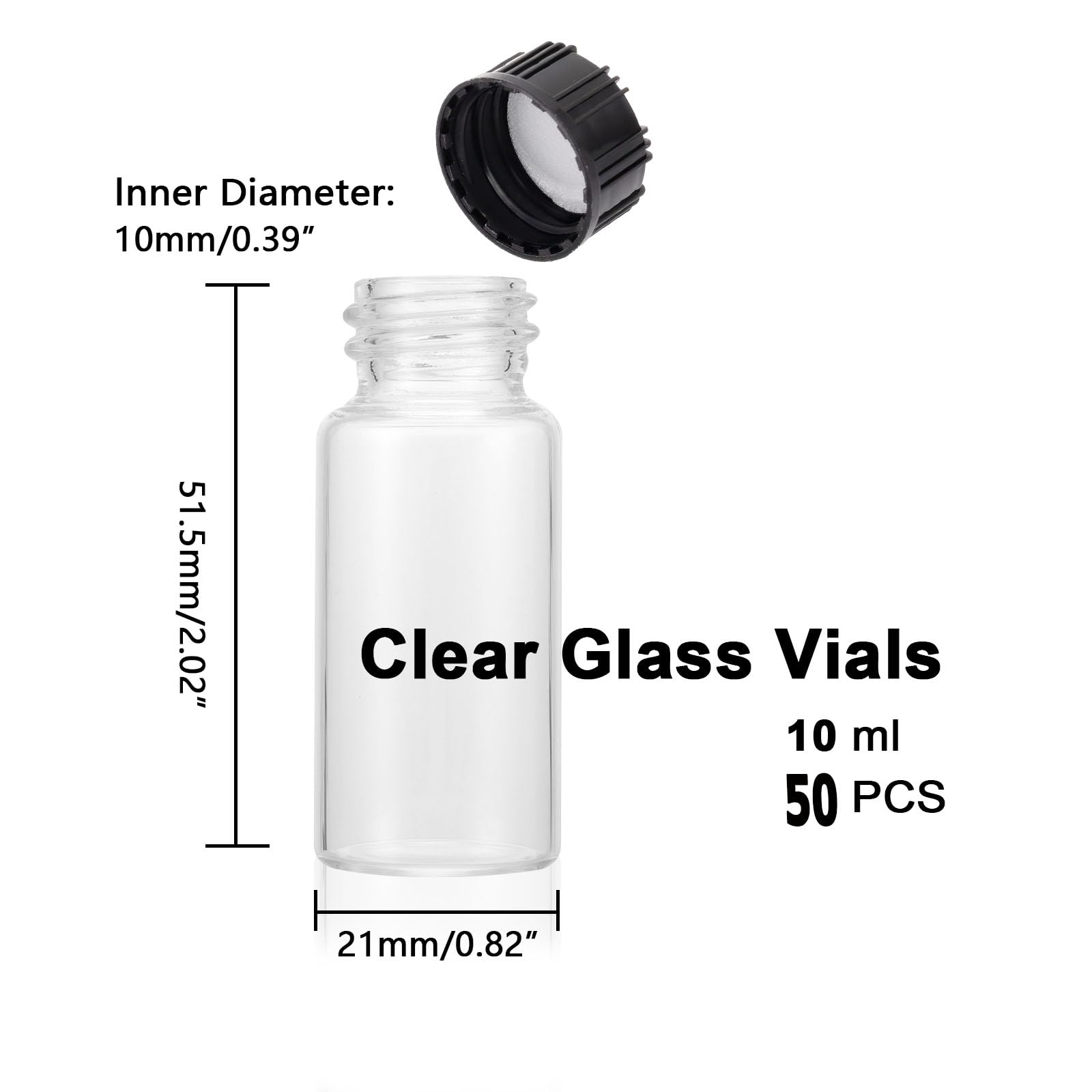 Clear Glass Vials with Screwcap Empty Vials Bottles Liquid Sampling Sample Glass Bottles for Travel (50 pcs 10 ml)