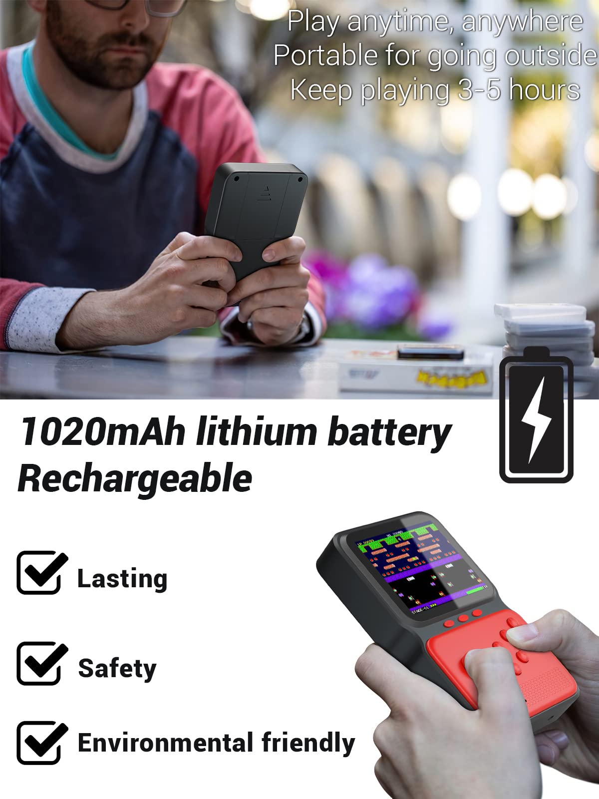 Fordim Handheld Game Console, Retro Mini Game Player with 800+ Classic Games, 3.5 Inch Screen 1020mAh Rechargeable Battery, Portable Game Console Support TV Connection