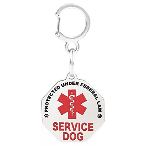 CIREGE Double Sided Service Dog Tag with Red Medical Alert Dog Identification, Service Dog Medallion, Stainless Steel, Stone Polishing Process, Durable, Psychiatric Service Dog Patch with Clip